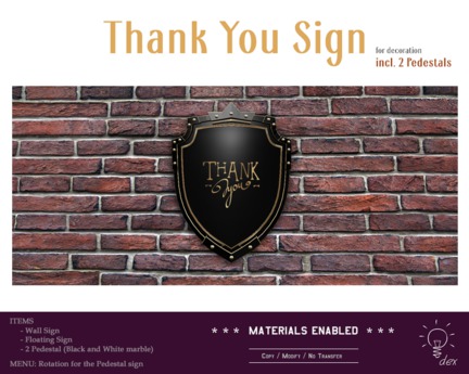 Second Life Marketplace - idex - Shield - Thank You Sign