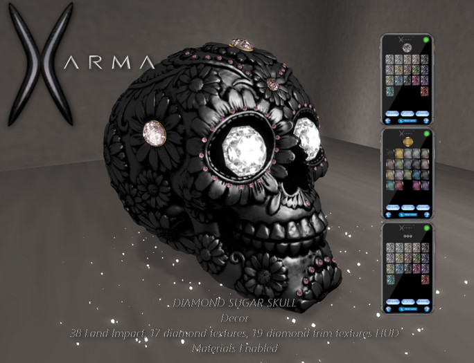 Second Life Marketplace - [KARMA] DIAMOND SUGAR SKULL with HUD[black]