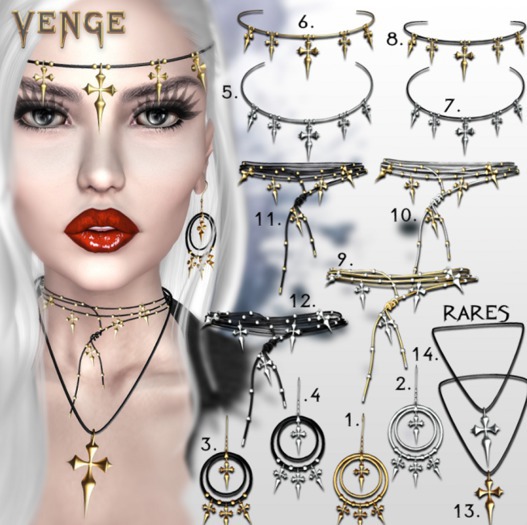 Second Life Marketplace - 2. VENGE - Gothic Cross Gacha - Earrings Silver