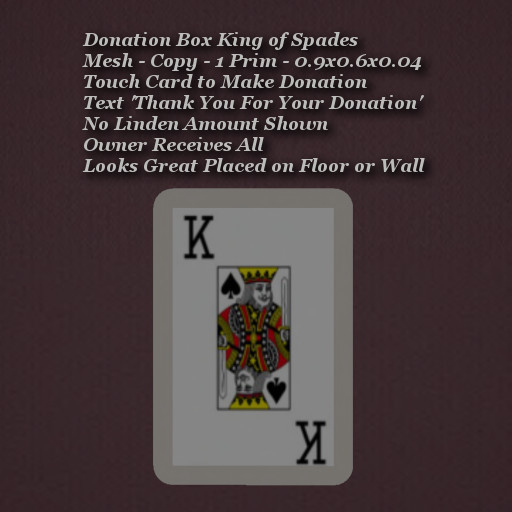 Second Life Marketplace - Donation Box King of Spades