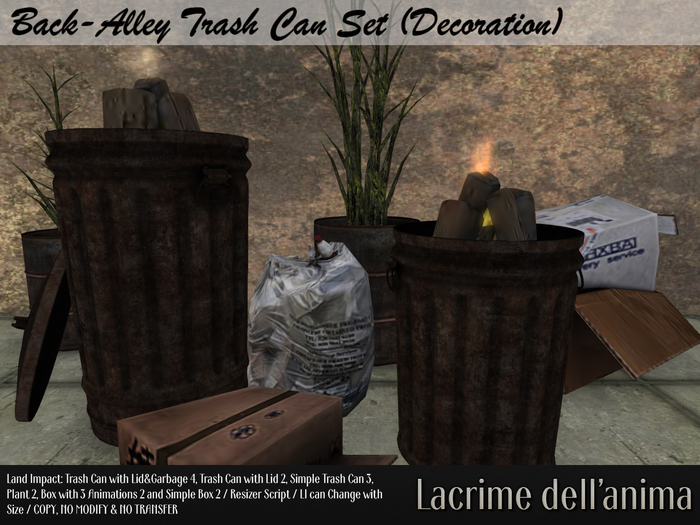Second Life Marketplace - Back-Alley Trash Can Set (Decoration)