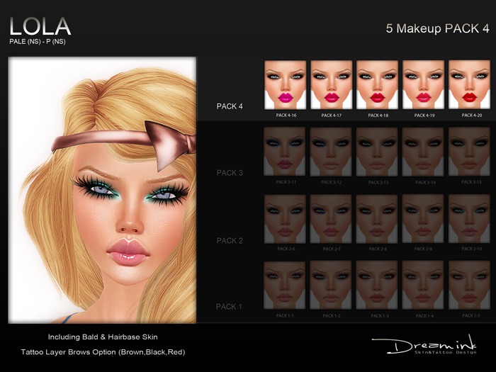 Second Life Marketplace - DREAM INK "Classic Skin LOLA Pack4" P-Pale (NS)
