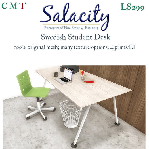Second Life Marketplace - Salacity - Swedish Student Desk (decor only)