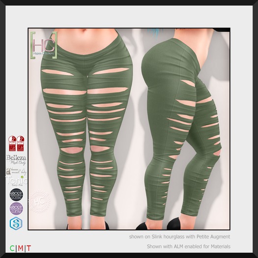Second Life Marketplace - [HC] Zeta Olive Slashed Leggings for Slink ...