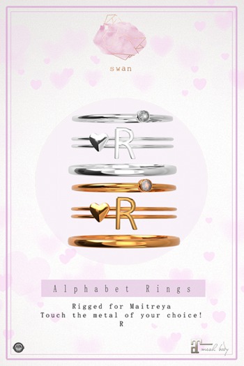 Second Life Marketplace - Swan Alphabet Rings Silver - R