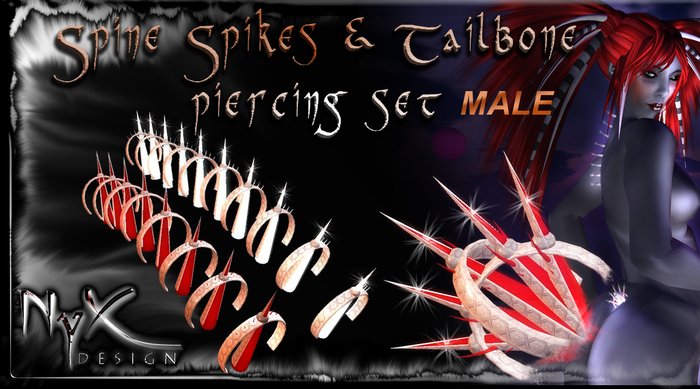 Second Life Marketplace - ** NyX ** Piercing SET: Spine Spikes (MALE ...