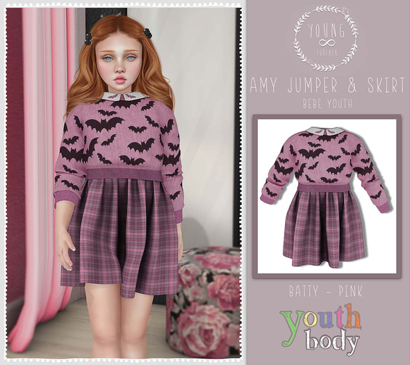 Second Life Marketplace - {Young4Eva} Amy Jumper & skirt - Batty Pink