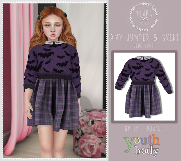 Second Life Marketplace - {Young4Eva} Amy Jumper & skirt - Batty Purple