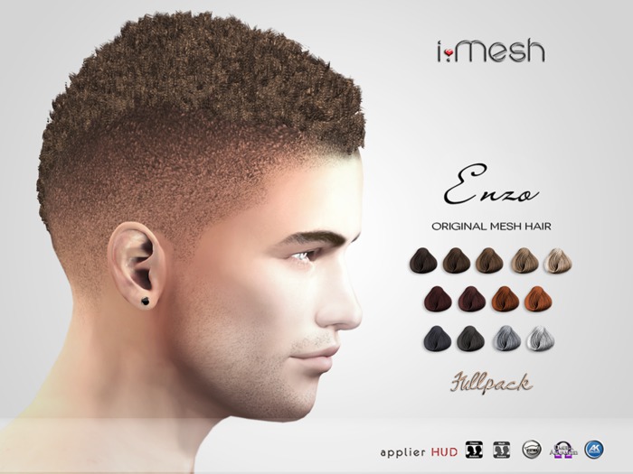 Second Life Marketplace - i.mesh - DEMO Enzo hair - FULLpack