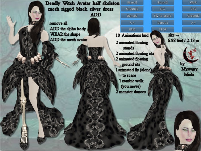Second Life Marketplace - Deadly Witch Avatar half skeleton rigged ...