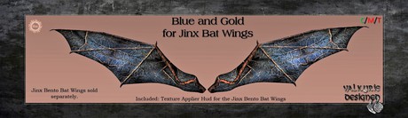 Second Life Marketplace - Valkyrie Designed Blue & Gold Jinx Bento Bat ...