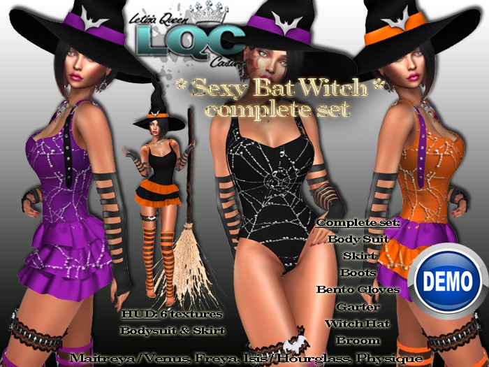 Second Life Marketplace - DEMO ♕ *LQC* Sexy Bat Witch set