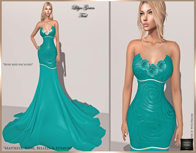 Second Life Marketplace - SAS - Lilya Teal Gown (MB&FM)