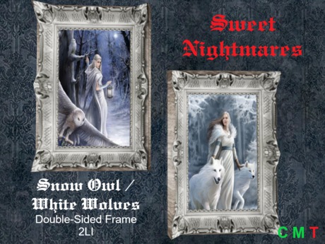 Second Life Marketplace - ~'SN'~ Snow Owl/White Wolves Double-Sided Frame
