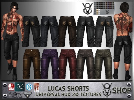 Second Life Marketplace - +V8 SHOP+ LUCAS SHORTS UNIVERSAL HUD 20 TEXTURES