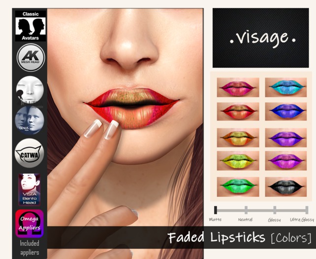 Second Life Marketplace - .visage. Faded [Colors] Lipsticks