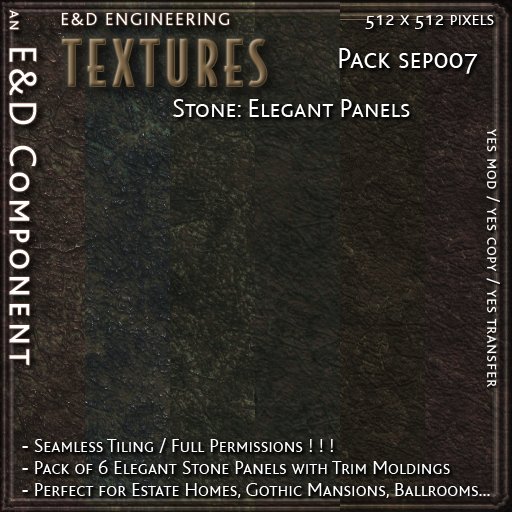 Second Life Marketplace - [SEP007] 6 Elegant Stone Panels with Trim ...