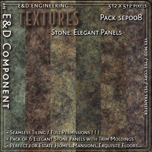 Second Life Marketplace - [SEP008] 6 Elegant Stone Panels with Trim ...