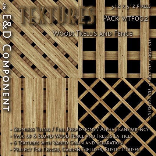 Second Life Marketplace - [WTF002] 6 Blond Wood Trellis Textures ...