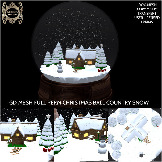 Second Life Marketplace - GD MESH FULL PERM CHRISTMAS BALL COUNTRY SNOW