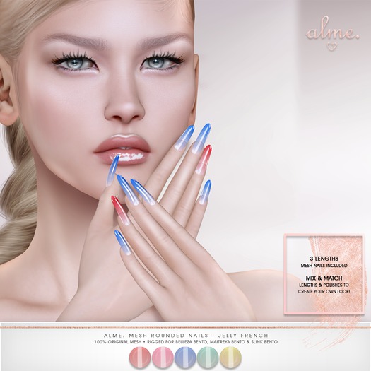 Second Life Marketplace - alme. Mesh Rounded Nails - Jelly French (boxed)
