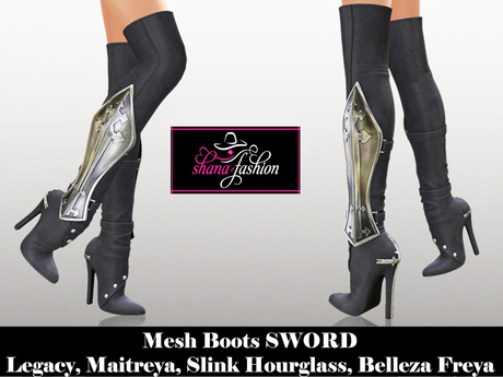 Second Life Marketplace - Mesh Gothic Medieval Boots SWORD Demo