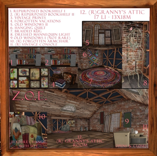Second Life Marketplace - Z.O.E. Granny's Attic Repurposed Bookshelf I