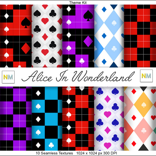 Second Life Marketplace - Alice In Wonderland Theme Kit 10 Seamless ...