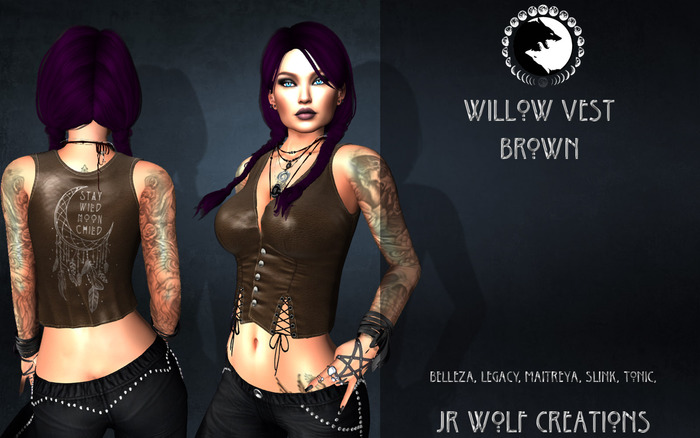 Second Life Marketplace - Willow Vest Brown ADD ME (JR Wolf Creations)