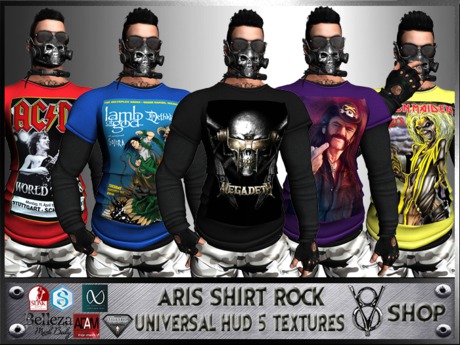 Second Life Marketplace - +V8 SHOP+ ROCK SHIRT UNIVERSAL 5 TEXTURES+