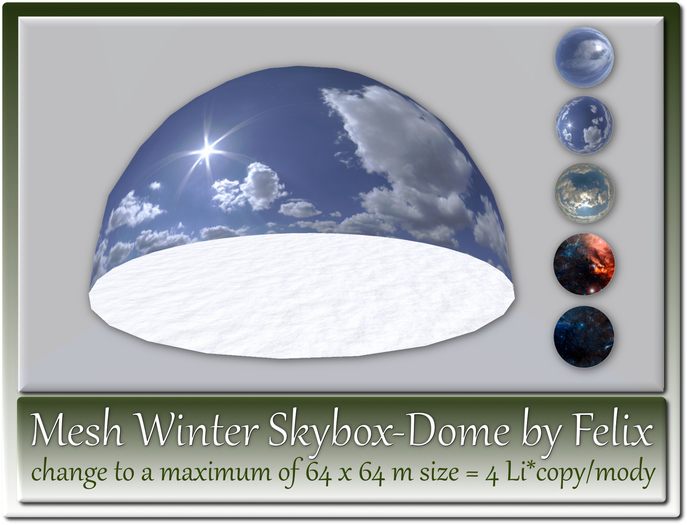 Second Life Marketplace - Mesh Winter Skybox-Dome by Felix max. 64x64m ...
