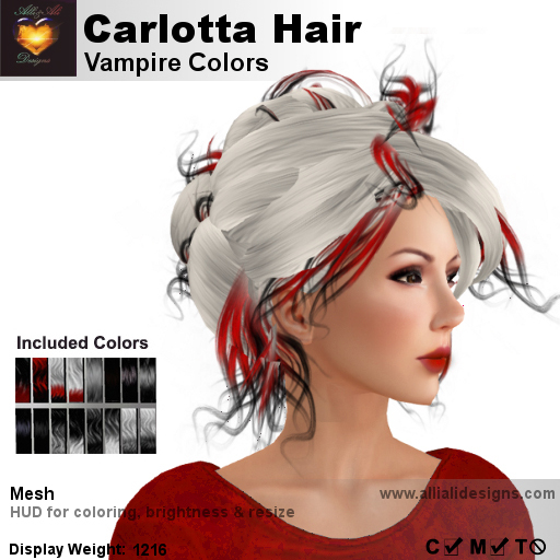Second Life Marketplace - A&A Carlotta Hair Vampire Colors V2, boxed