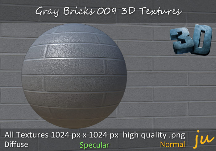 Second Life Marketplace - JU Gray Bricks 009 3D Textures Full Perm