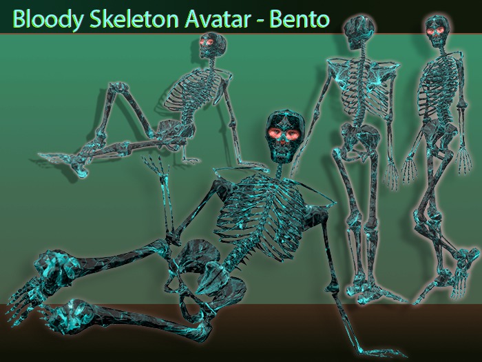 Second Life Marketplace - Bloody Skeleton Avatar Cyan - Bento