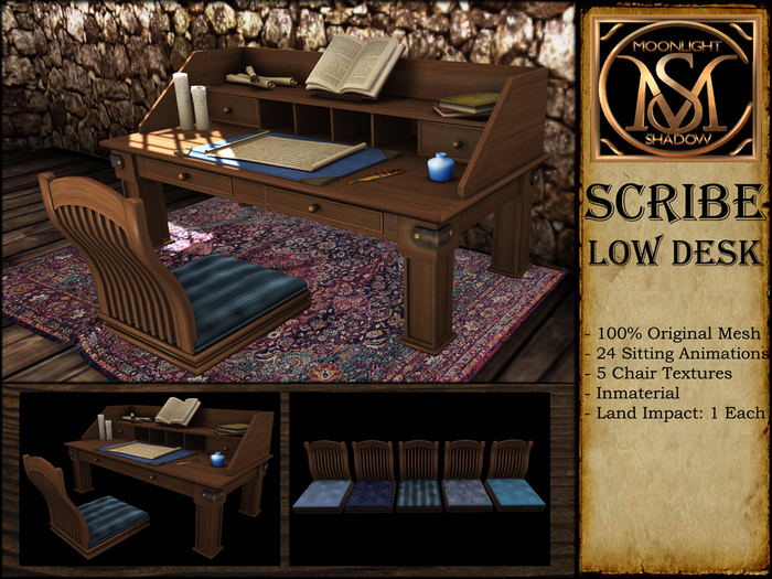 Second Life Marketplace - "Moon_Sha" Scribe Low Desk (Boxed)