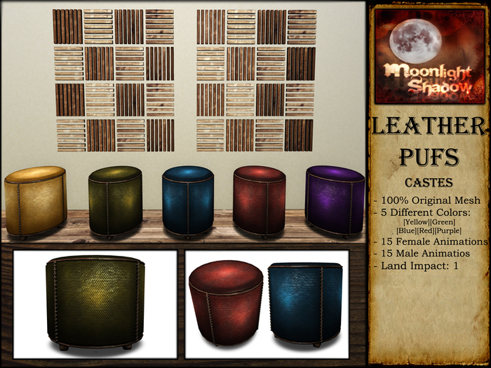 Second Life Marketplace - "Moon_Sha" Leather Pufs - Castes (Boxed)
