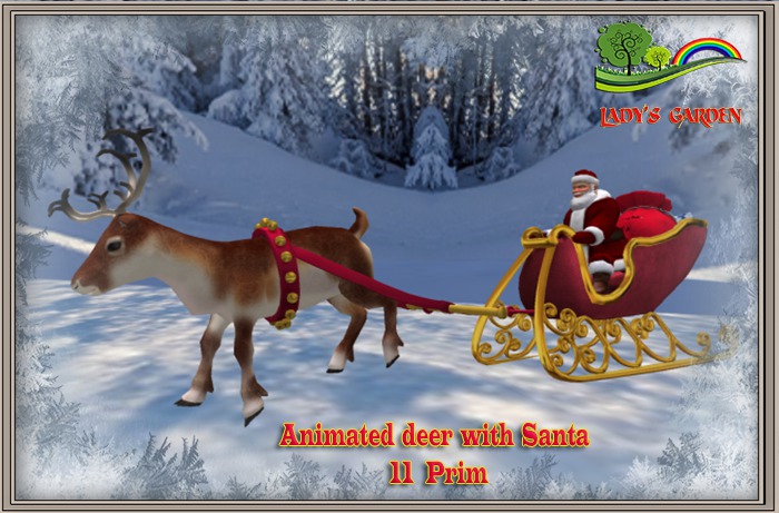 Second Life Marketplace - Lady's Garden - Animated deer with Santa 11 Prim
