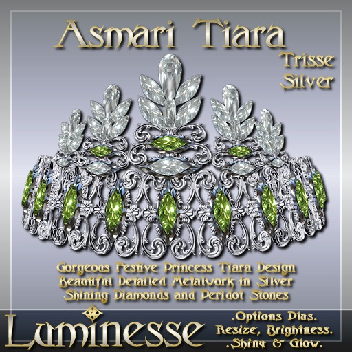 Second Life Marketplace - ASMARI Trisse Tiara OP - Green Peridot White ...