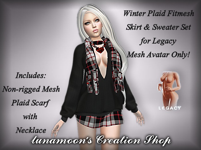 Second Life Marketplace Demo Winter Plaid Fitmesh Skirt And Sweater Set
