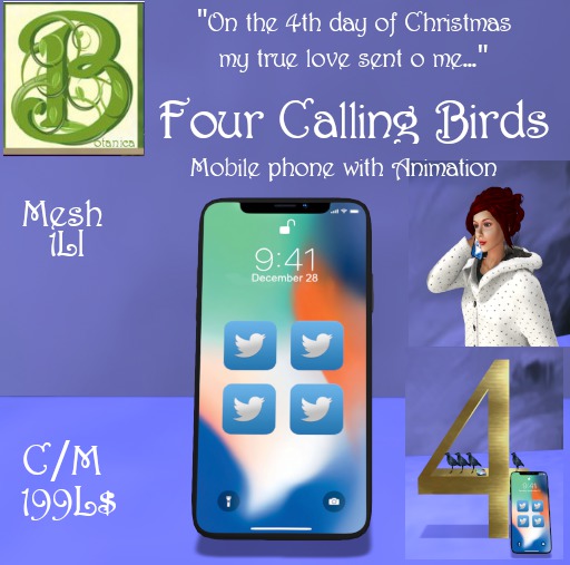 Second Life Marketplace - 4 Calling Birds -Animated Mobile Phone with 4 Twitter Birds, 12 Days ...