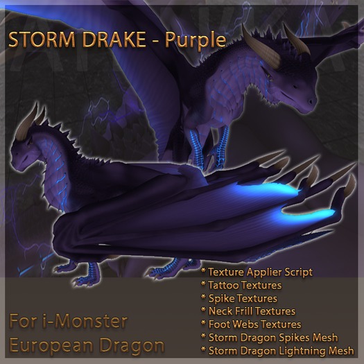 Second Life Marketplace - -Aten'Ka - iDragon - Storm Drake - Purple