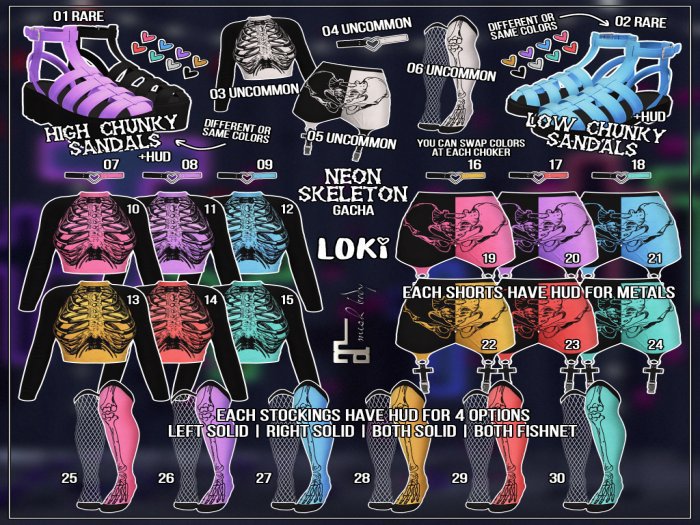 Second Life Marketplace - 30.Loki - Neon Skeleton GACHA - Black&Mint ...