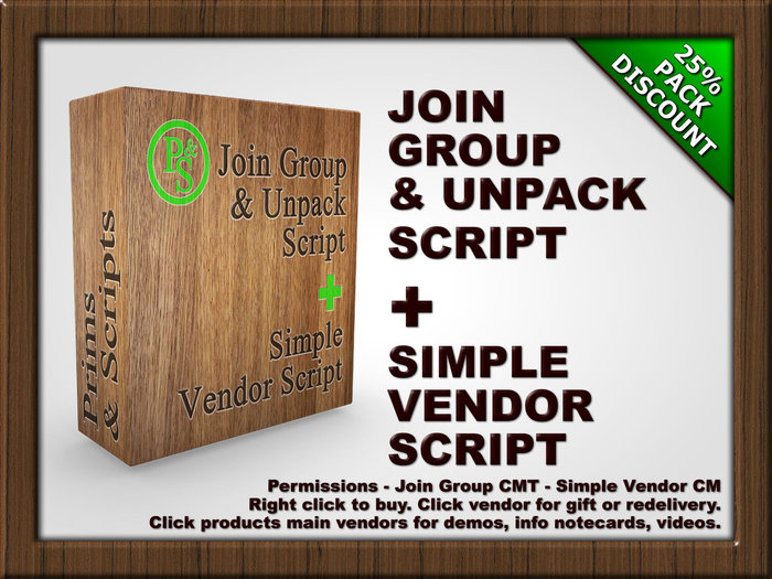 Second Life Marketplace - Prims & Scripts Pack Join Group + Simple Vendor