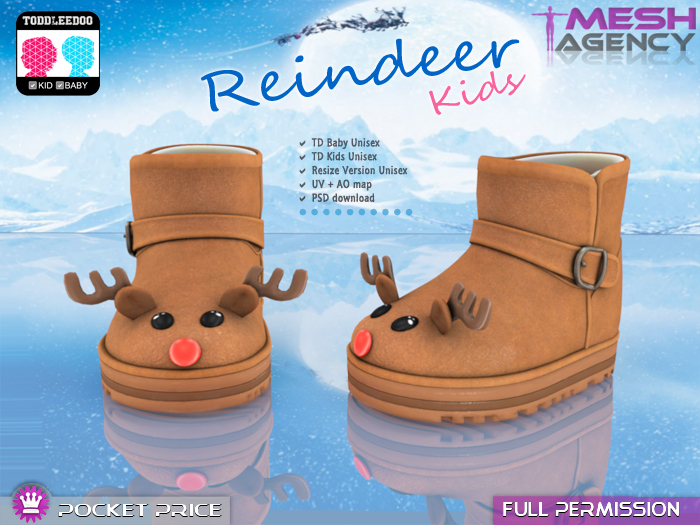 Second Life Marketplace - ::MA:: Baby & Kids ankle Booties "Reindeer ...