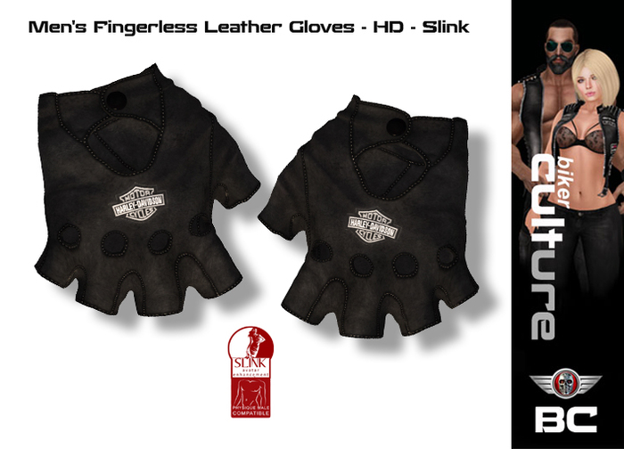 Second Life Marketplace - Men's Fingerless Leather Glove-HD-Slink