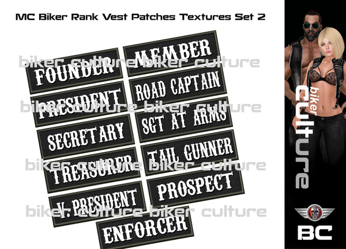 Second Life Marketplace - MC Biker Rank Vest Patches Textures Set 2