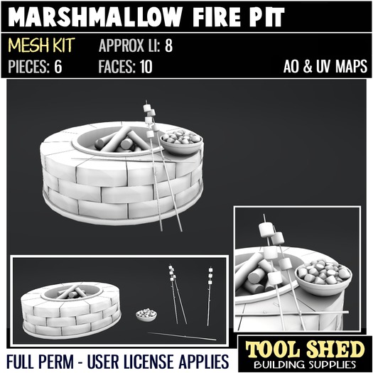 Second Life Marketplace - Tool Shed - Marshmallow Fire Pit Mesh Kit ...