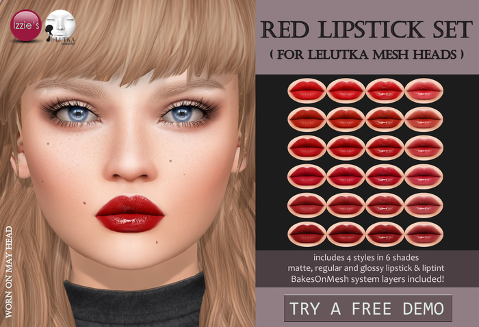 Second Life Marketplace Izzies Demo Red Lipstick Set Lelutka