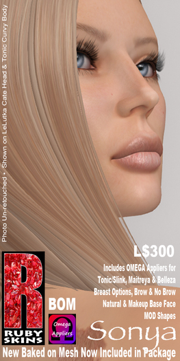 Second Life Marketplace - RUBY Skins SONYA Baked On Mesh & Omega Applier