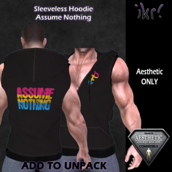 Second Life Marketplace - ikr! Aesthetic Sleeveless Hoodie-Assume Nothing